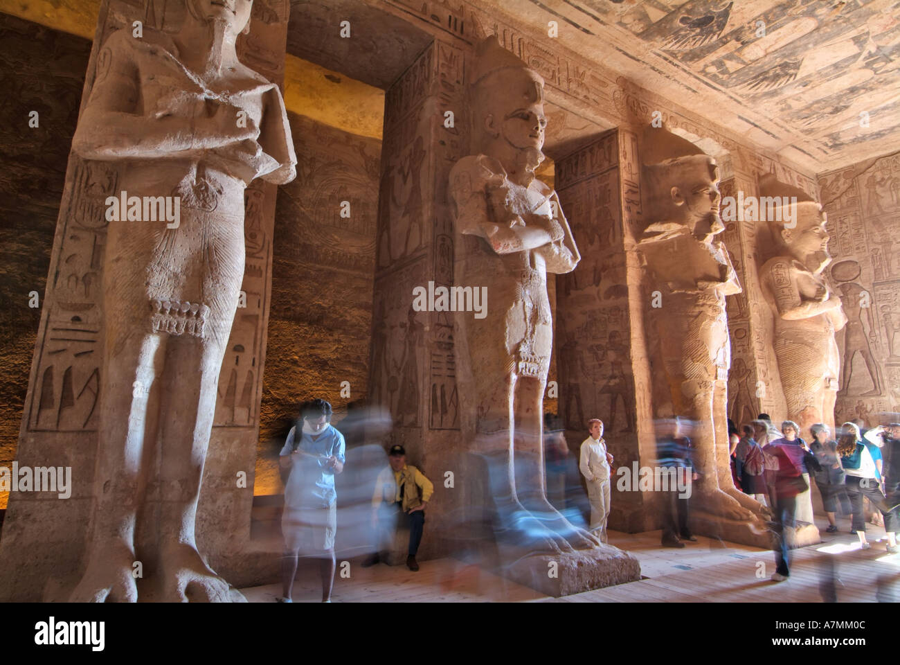 Statues of Ramses II dominate the large pillared hall, Abu Simbel ...