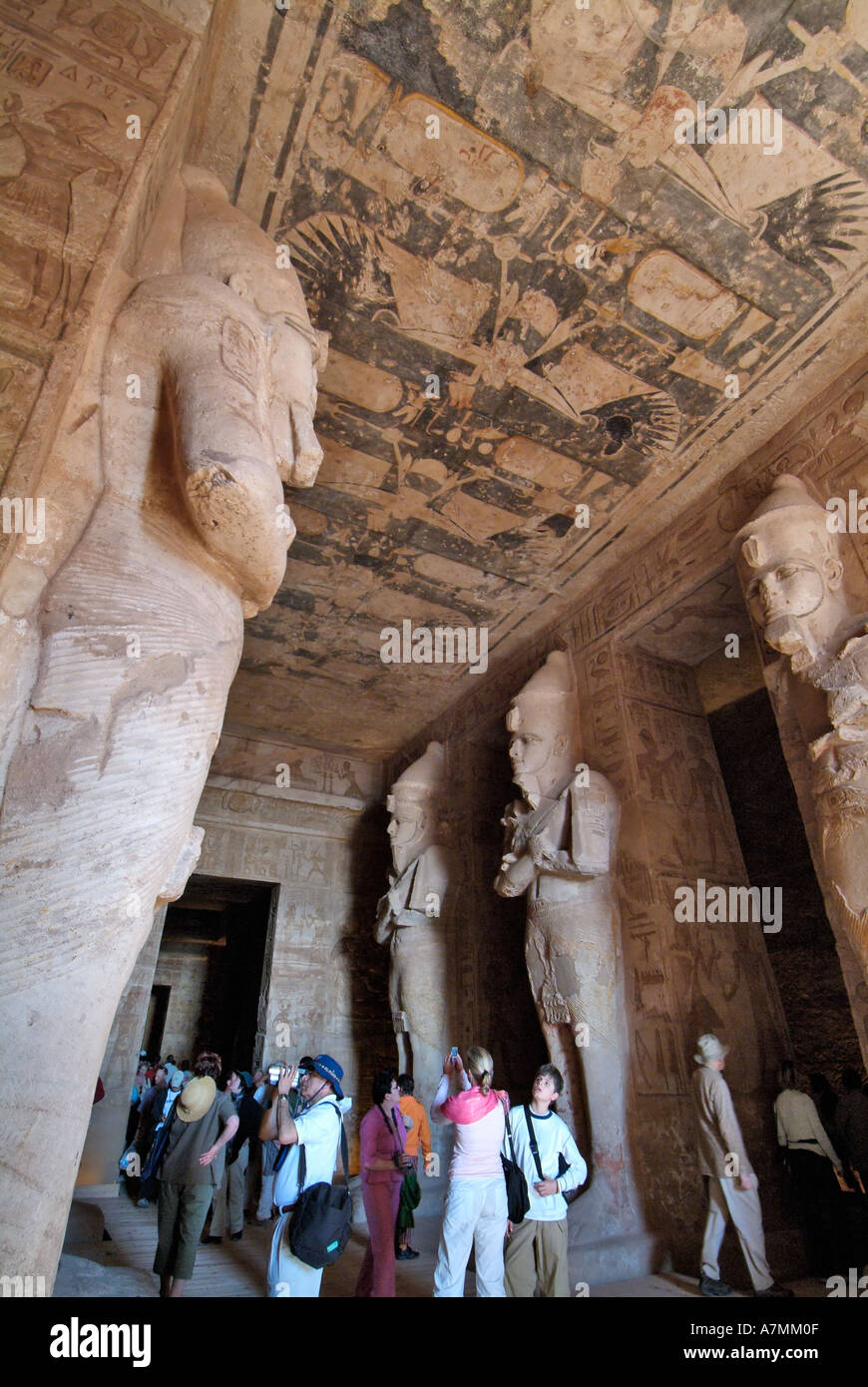 Statues of Ramses II dominate the large pillared hall, Abu Simbel ...