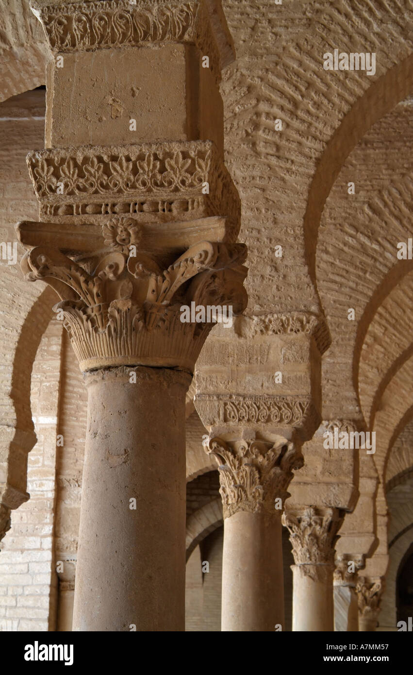 Columns inside the courtyard of the Great Mosque (or Sidi Okba Mosque ...