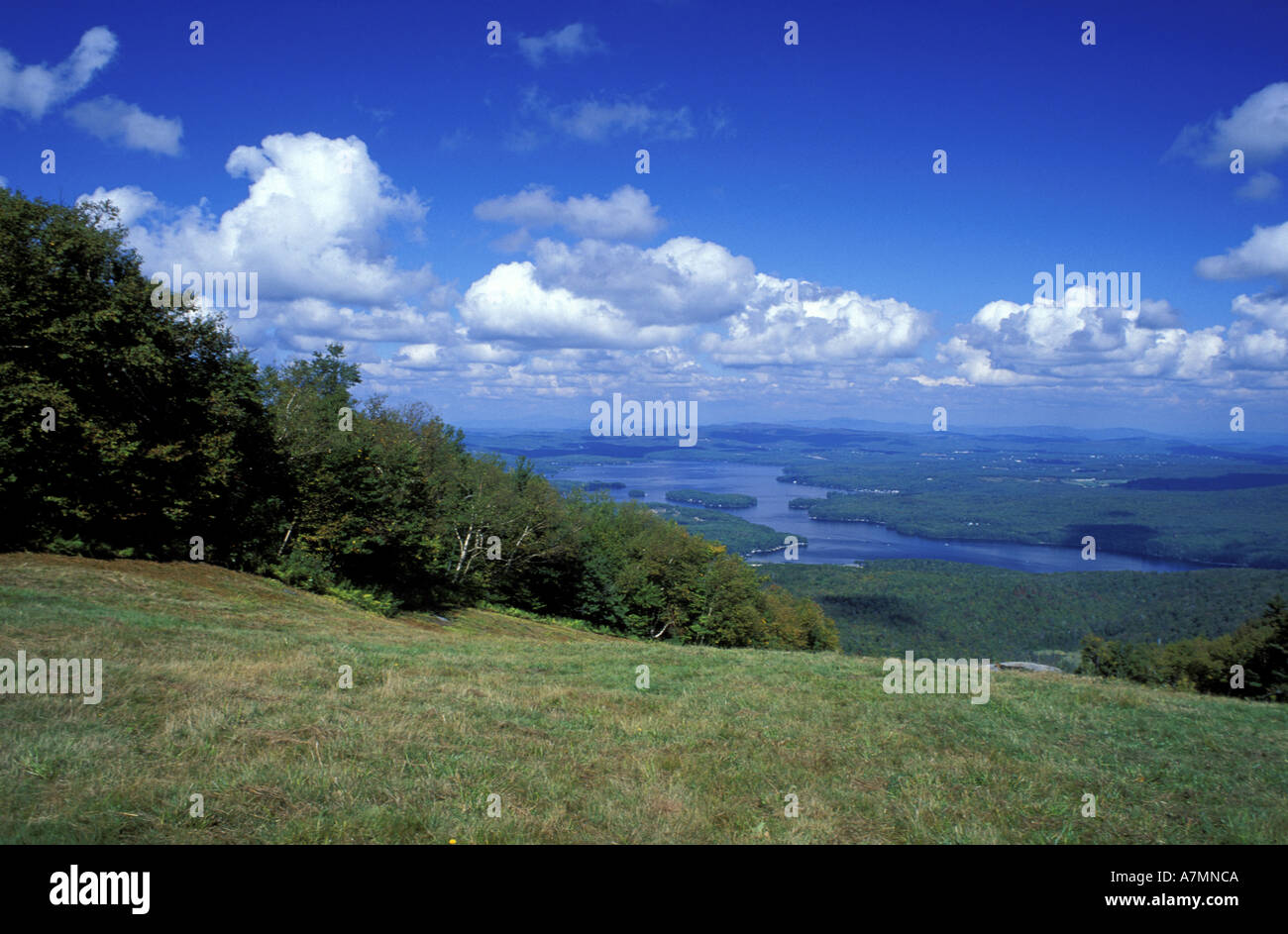 North America, US, NH, Lake Sunapee as seen from the upper slopes of Mt ...