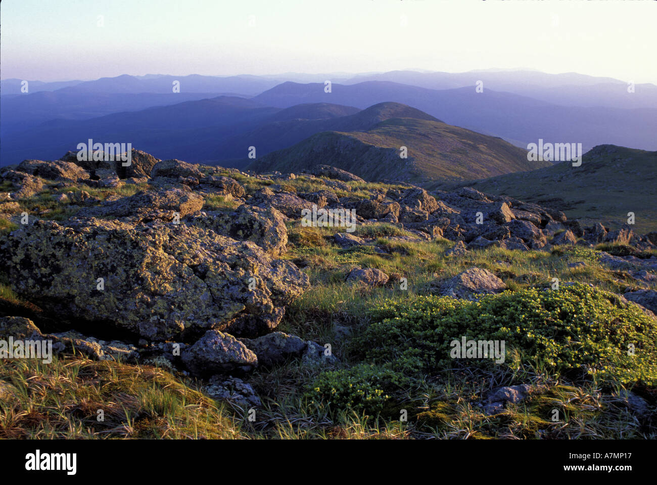North America, US, NH, Mt. Monroe. Appalachian Trail. Sunset in the ...