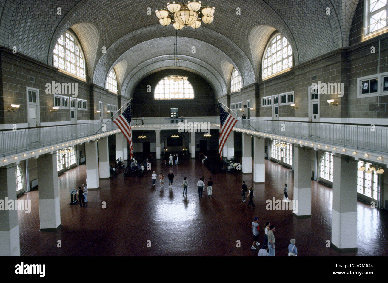 North America, USA, New York, Ellis Island. Registry room from balcony ...
