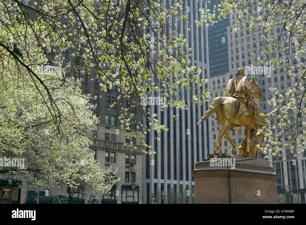 USA, New York, New York City, Manhattan: Central Park, Gilded Statue ...