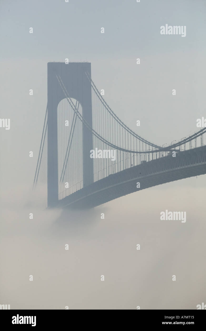 USA, New York, New York City, Staten Island: Verrazano, Narrows Bridge in Morning Fog Verrazano ...