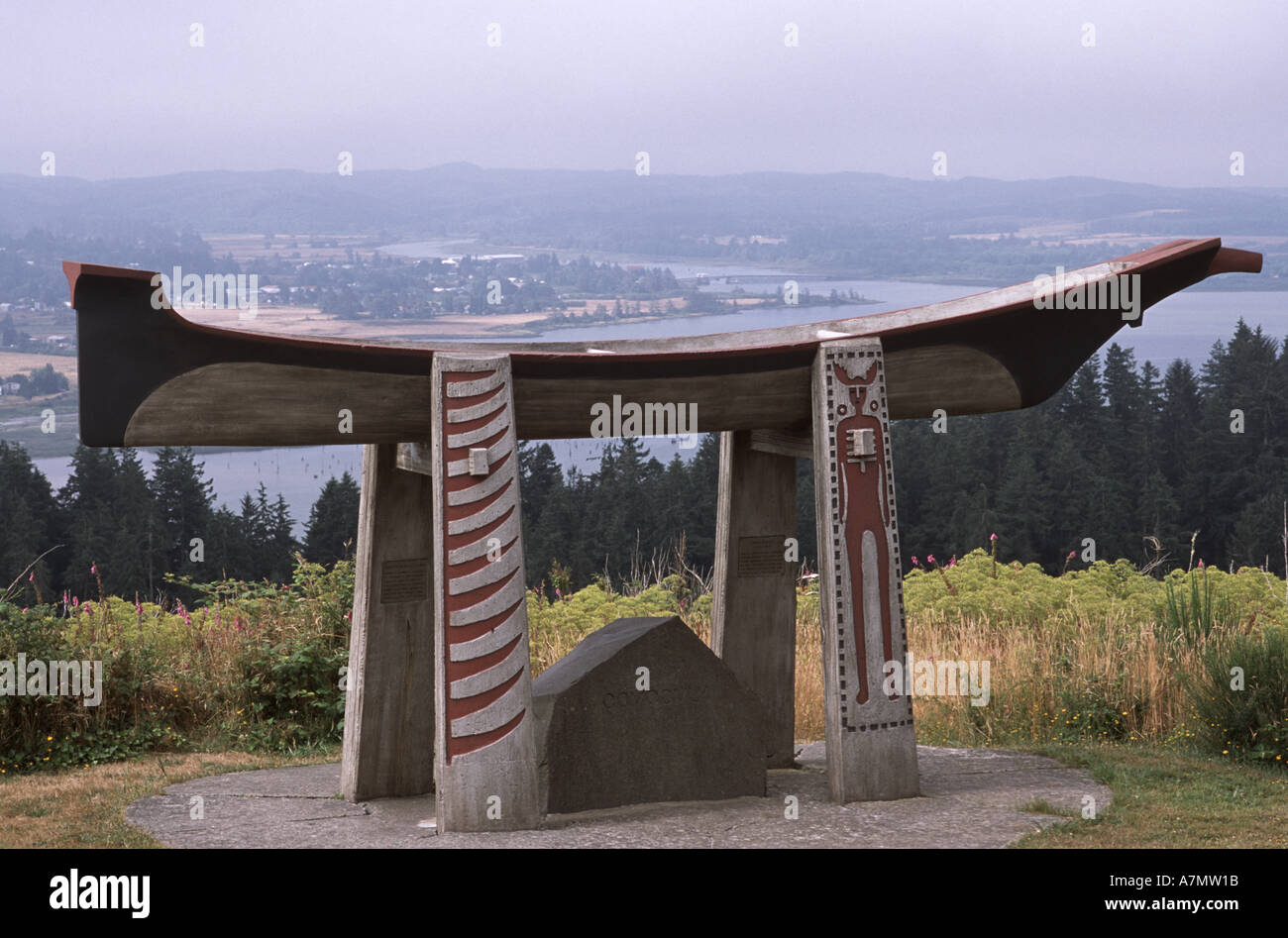 U.S.A., Oregon, Astoria Burial canoe replica of Chinook chief Comcomly ...