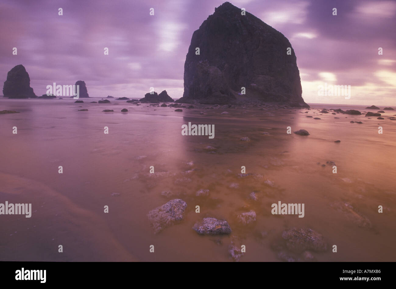 Haystack Rock, Cannon Beach, Oregon Coast, Sunset Stock Photo - Alamy