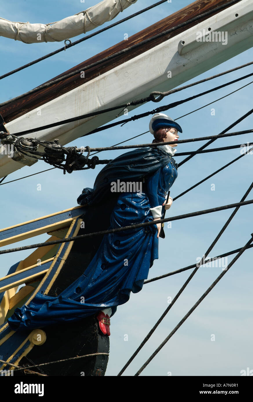 Figurehead on replica of Captain Cook's ship, 'Endevour' Stock Photo ...