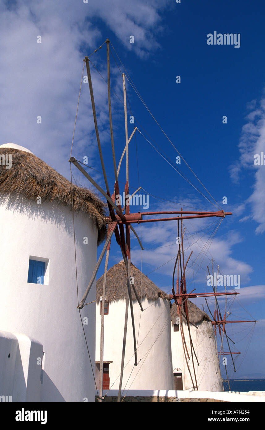GREECE Mykonos white windmills thatch roof national symbol iconic image ...