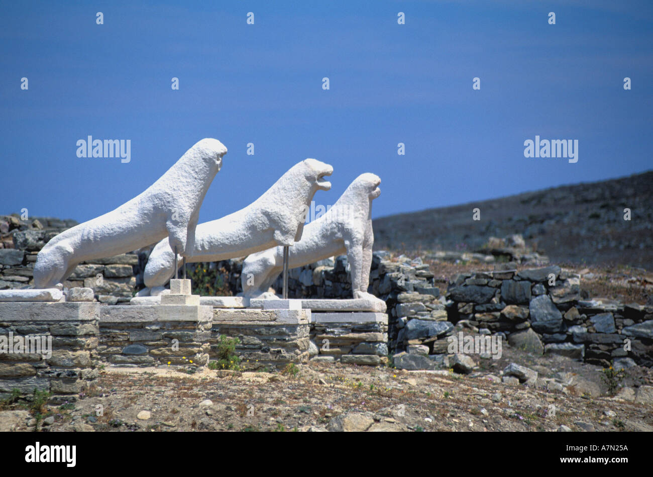 GREECE Terrace of the Lions at Delos national symbol iconic image blue ...