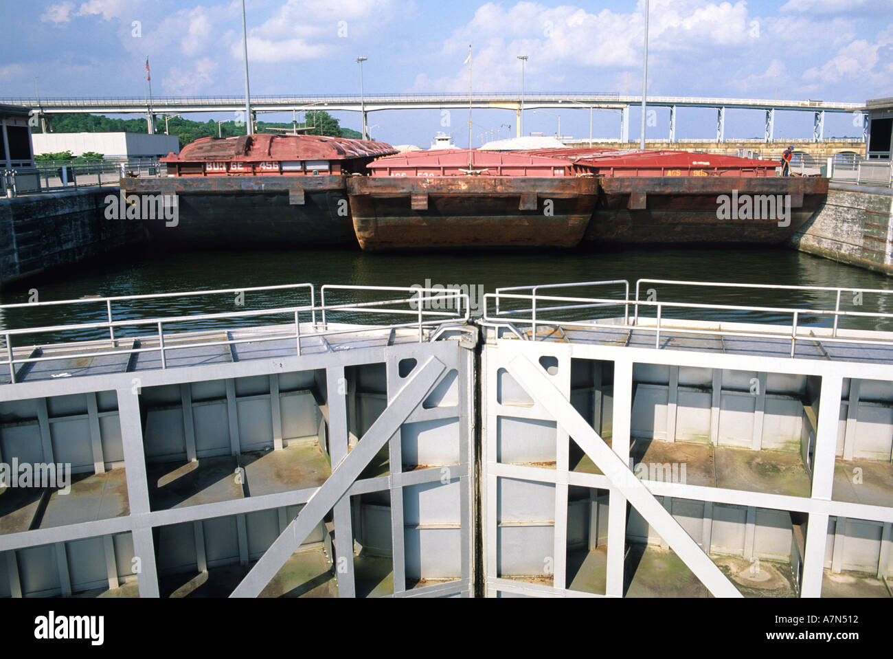 Barges at the Wilson Lock on the Tennessee River Stock Photo - Alamy