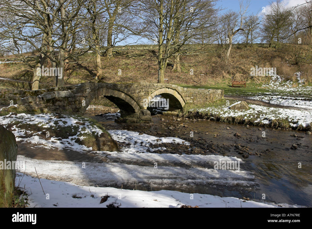 800 year old Pack Horse Bridge at Wycoller in Lancashire also known as ...