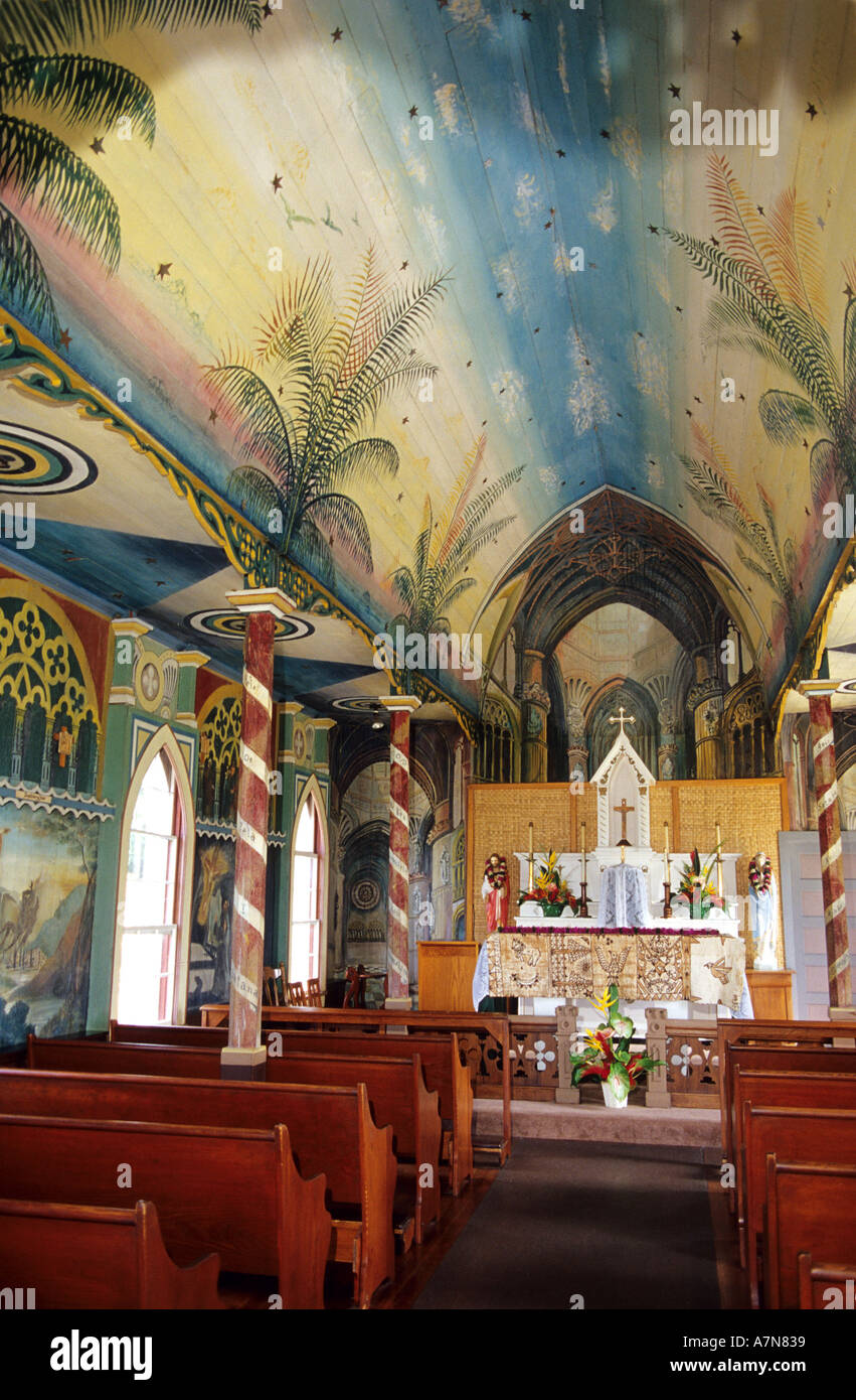 The interior of St Benedicts painted church on Big Island Hawaii Stock ...