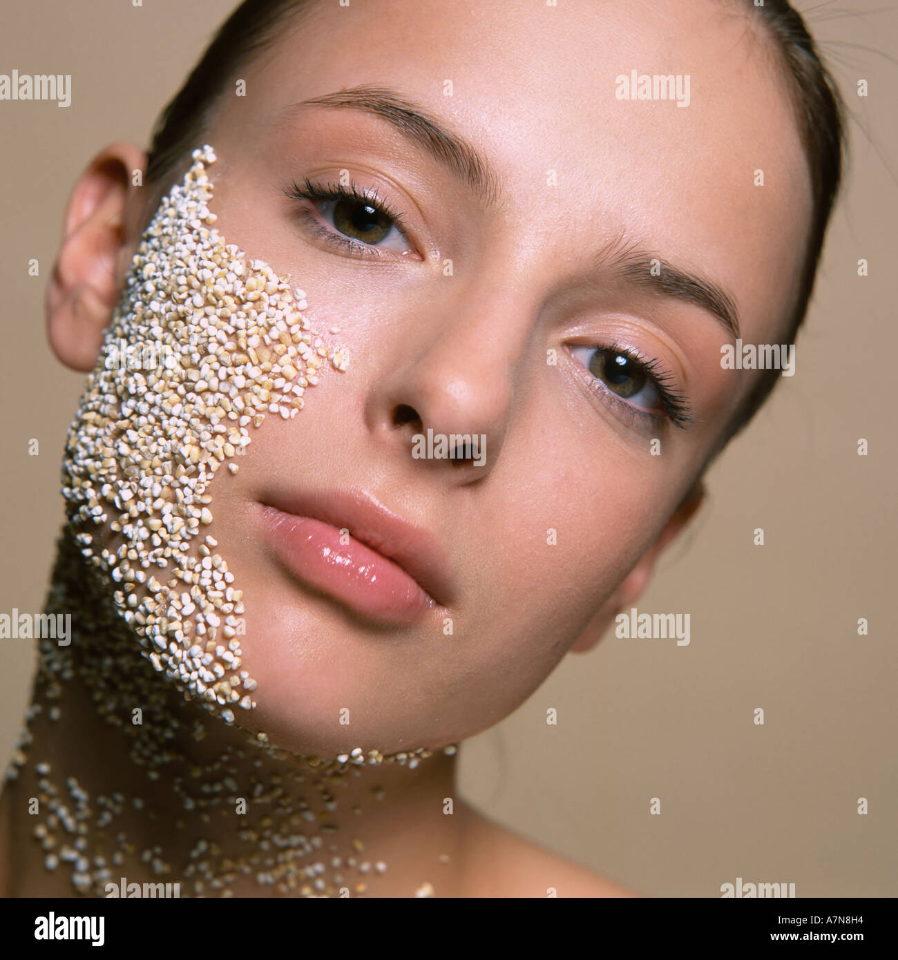 studio indoors cosmetics beauty care woman young girl 20 25 brunette ...