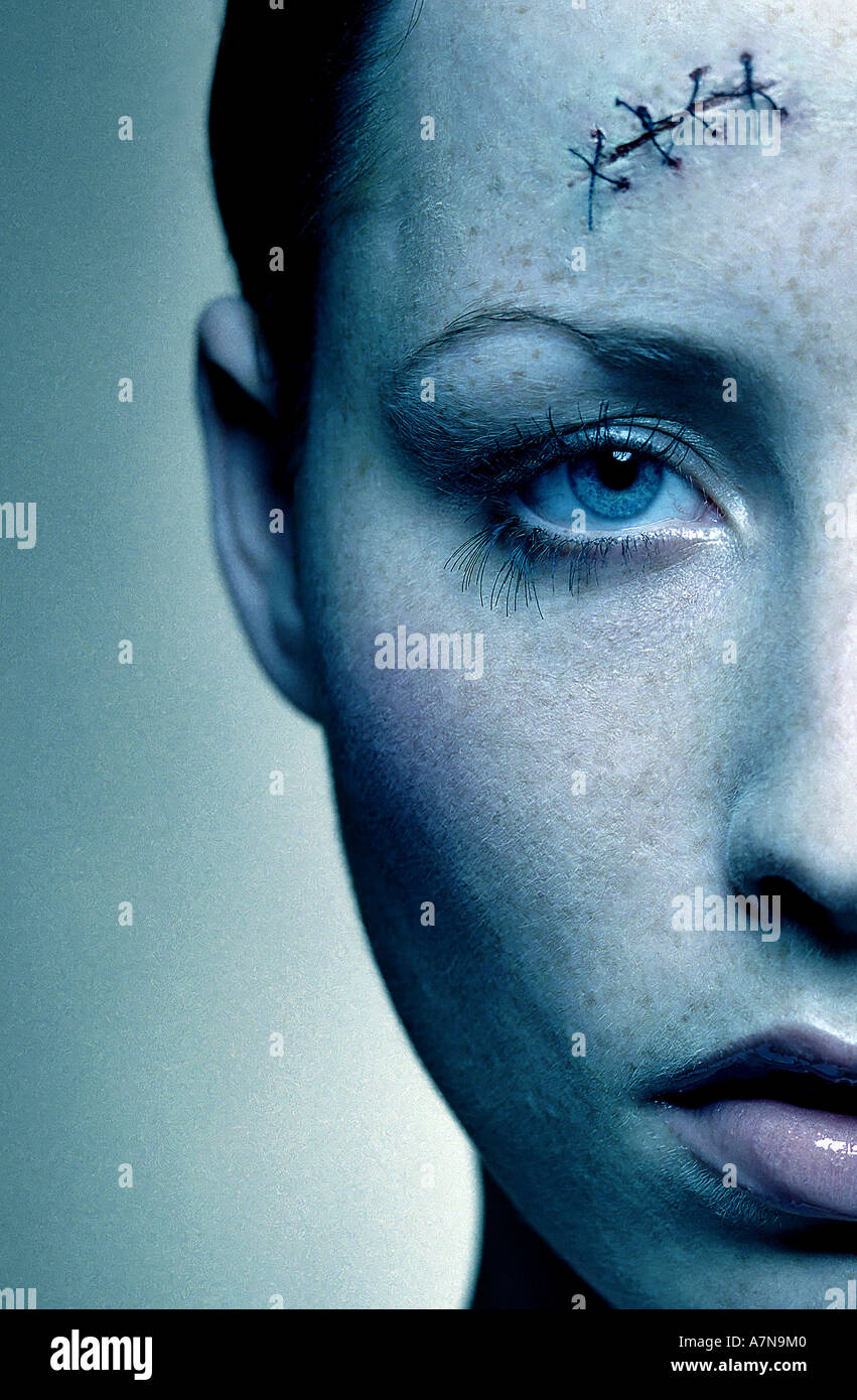 indoor studio woman young girl 20 25 face fragment half brow forehead ...