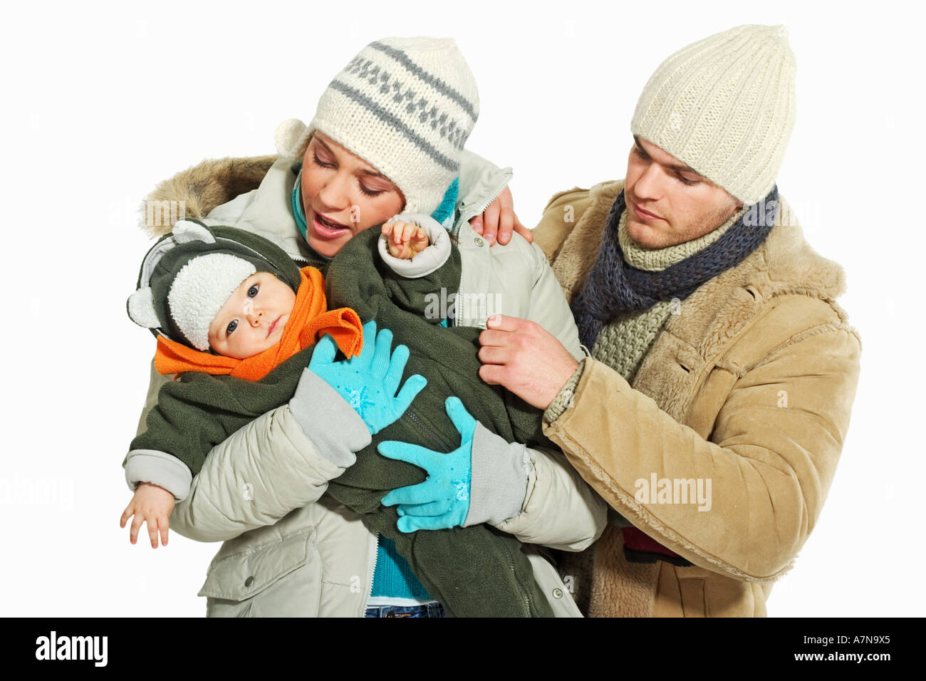 studio winter family woman young mother man father 25 30 child boy son ...