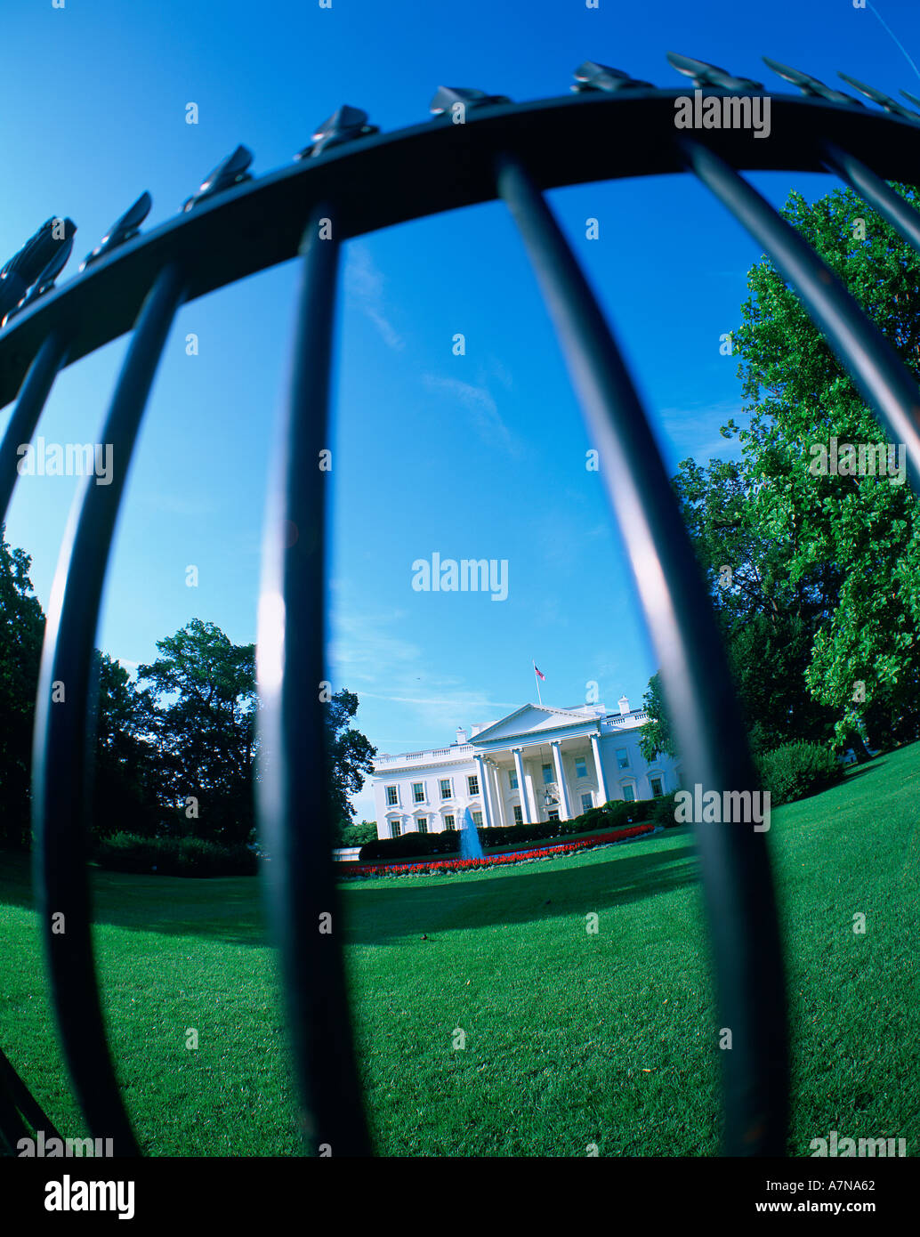 The north portico of the White House as seen through the bars of the ...
