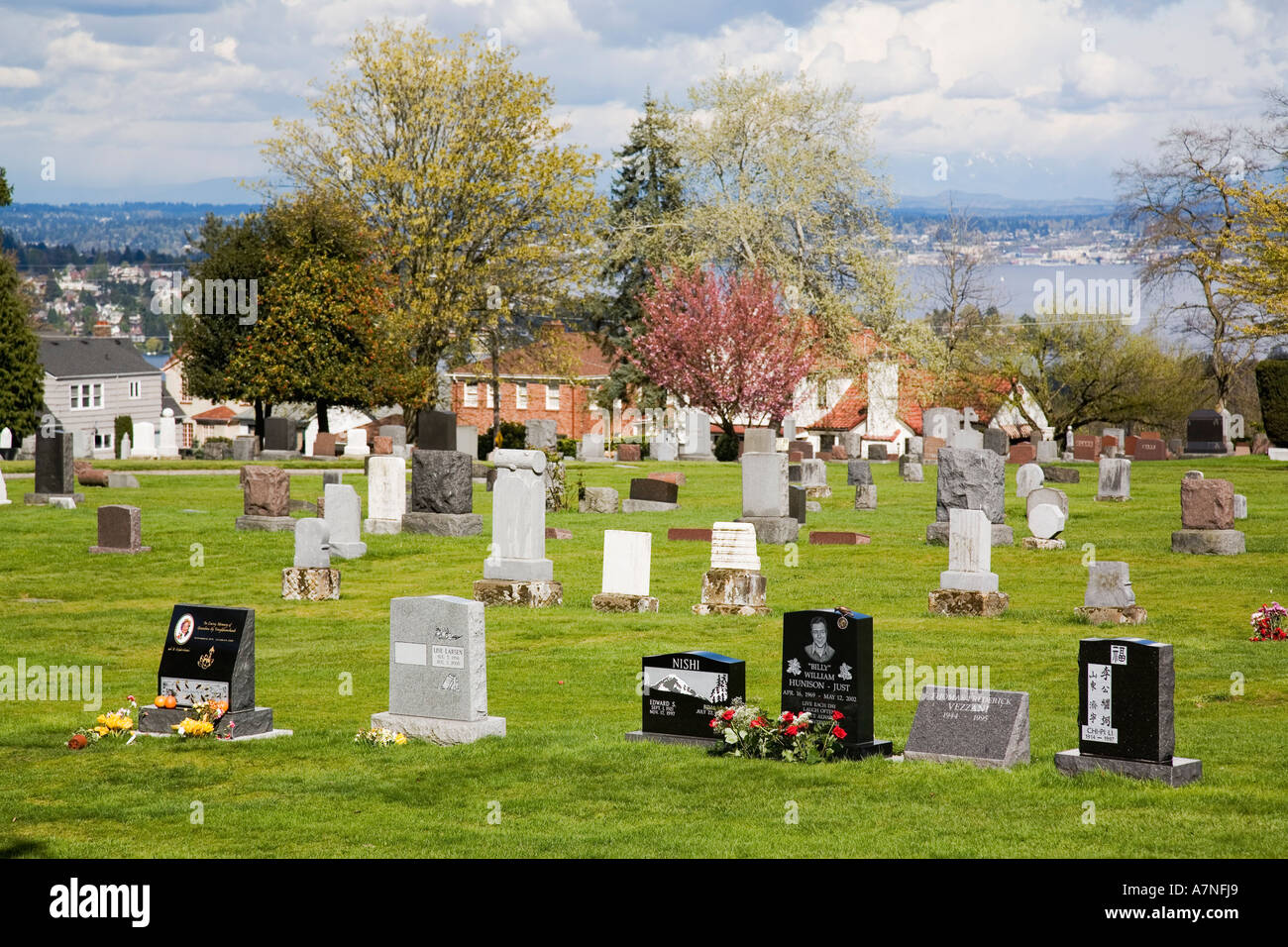 Headstones of graves Lakeview Cemetery Seattle Washington Stock Photo ...