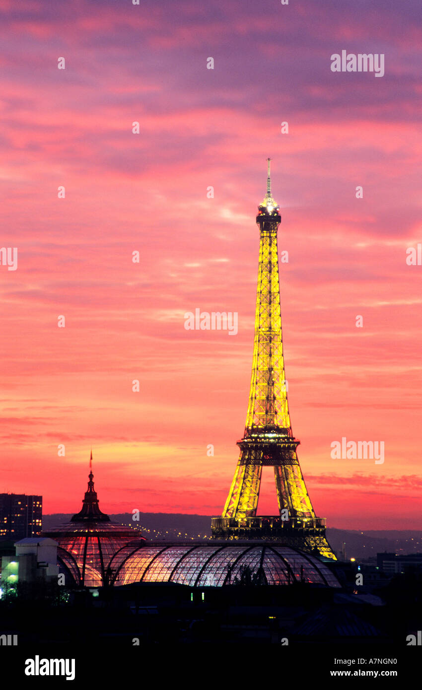 France, Paris, Eiffel Tower with its night lightning by Pierre Bideau ...