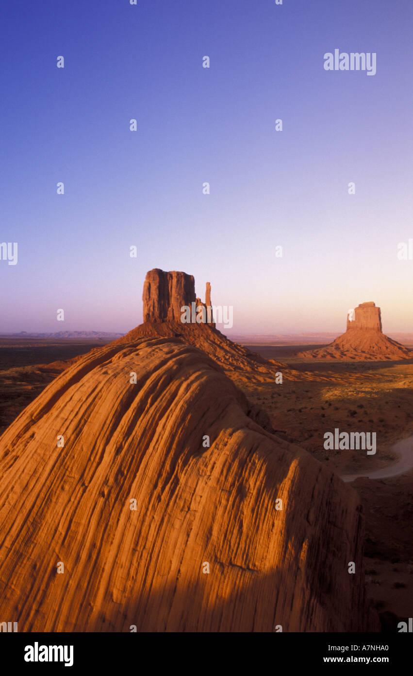N.A., USA, Utah, Monument Valley. Rock formations sprouting up from ...