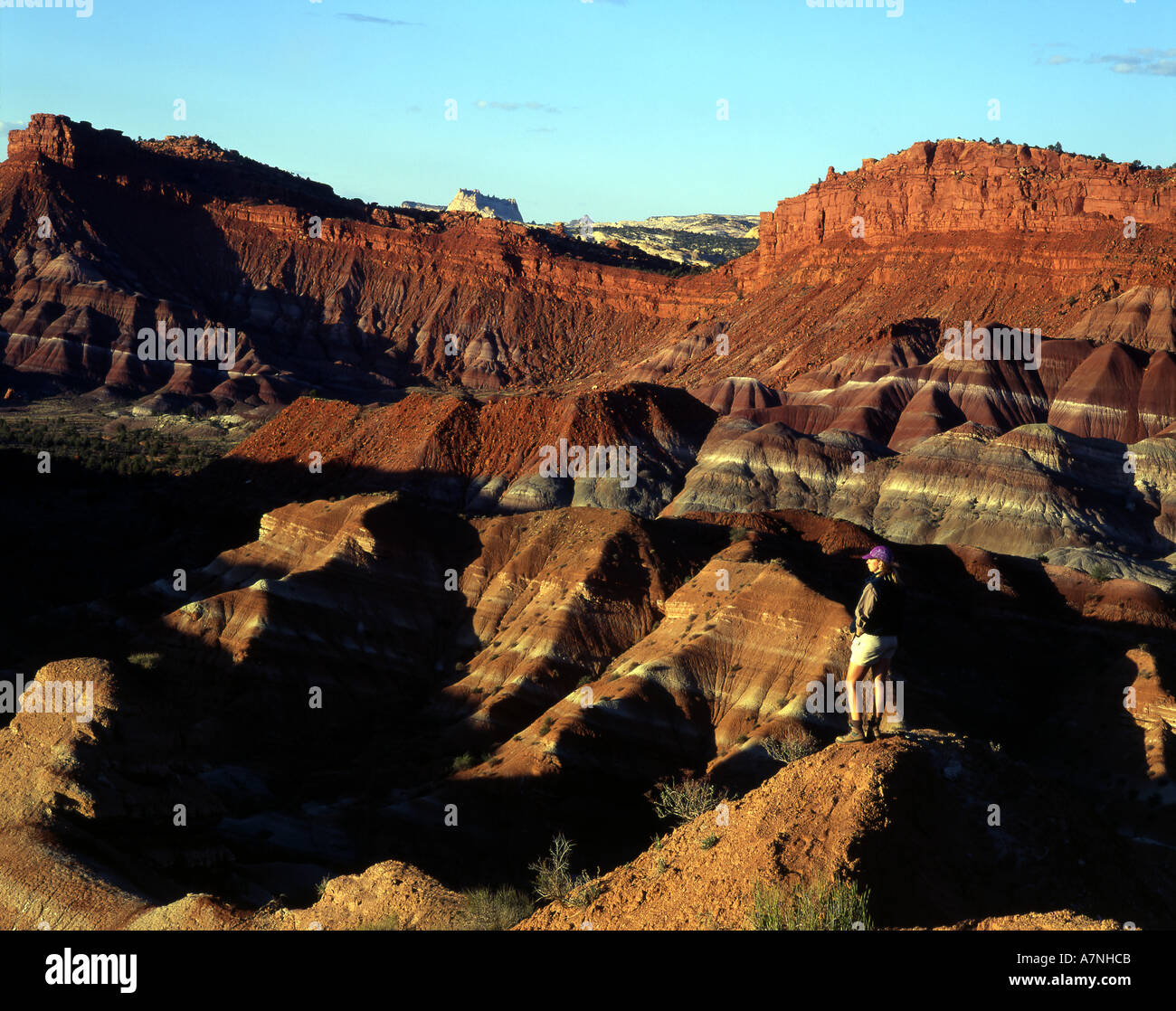 Sandra in badlands near Old Paria Vermillion Cliffs, Grand Staircase ...