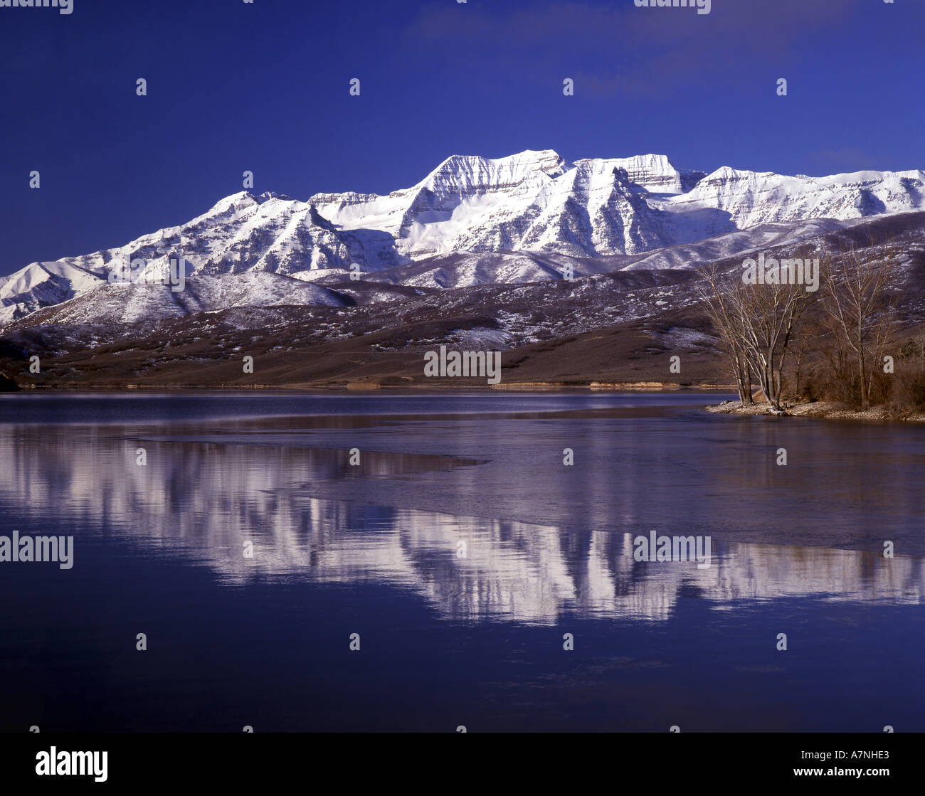 Mt. Timpanogas and reflection, Deer Creek Reservoir, Utah Stock Photo ...