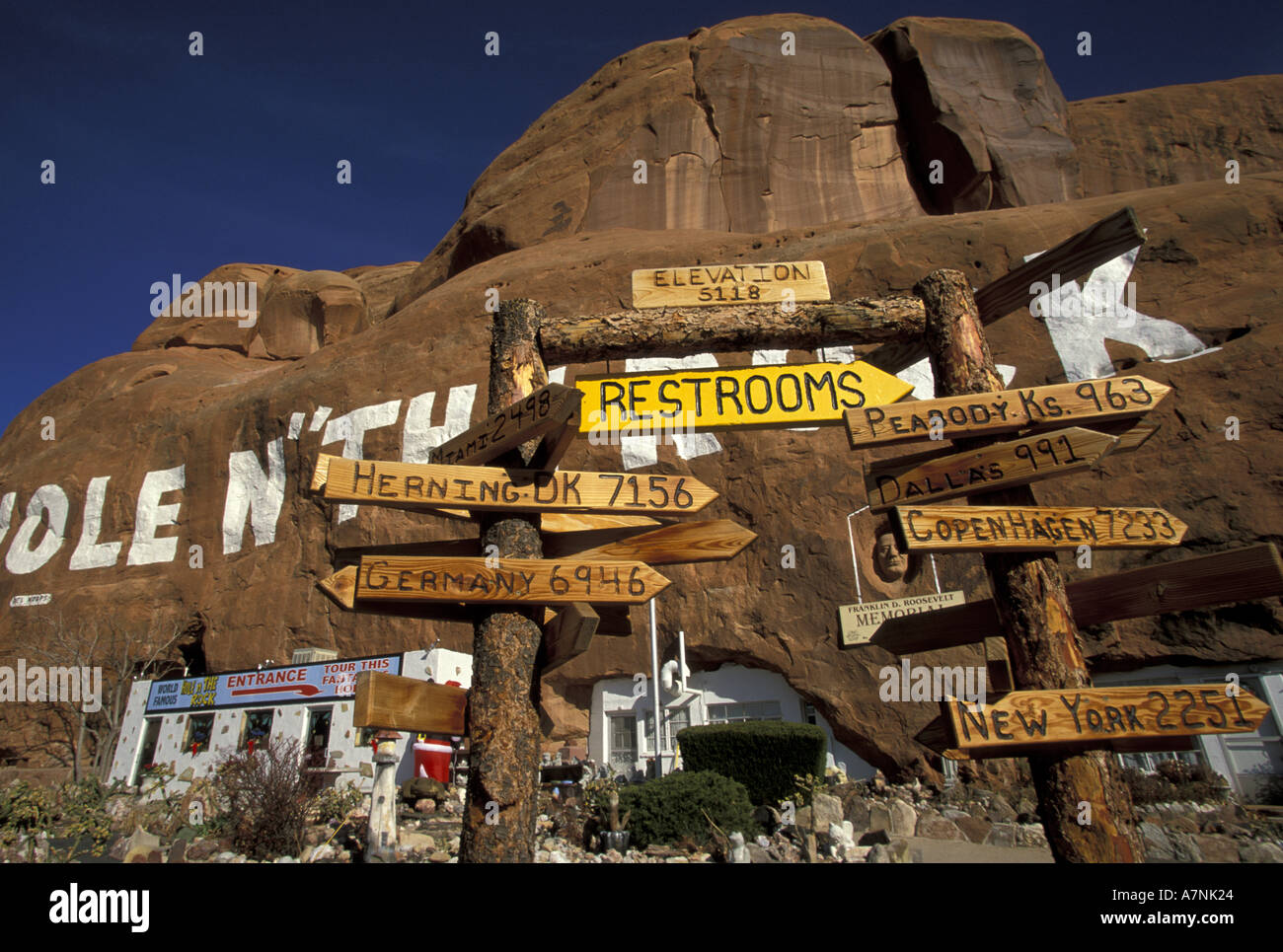 USA, Utah, Moab. Hole N the Rock Tourist signs Stock Photo - Alamy