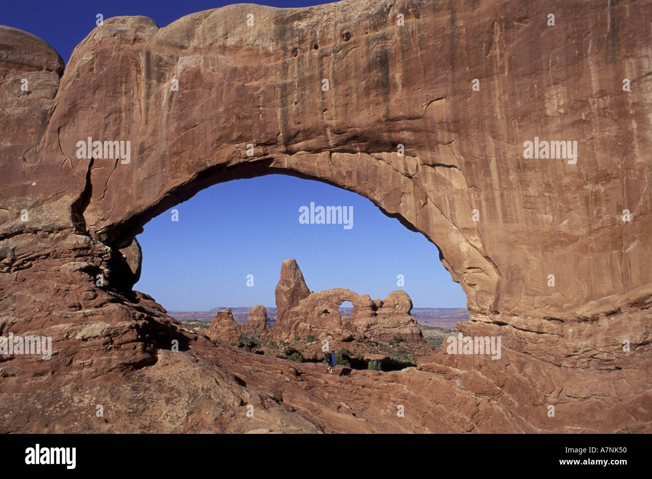 N.A., USA, Utah, Arches National Park. View through North Window arch ...