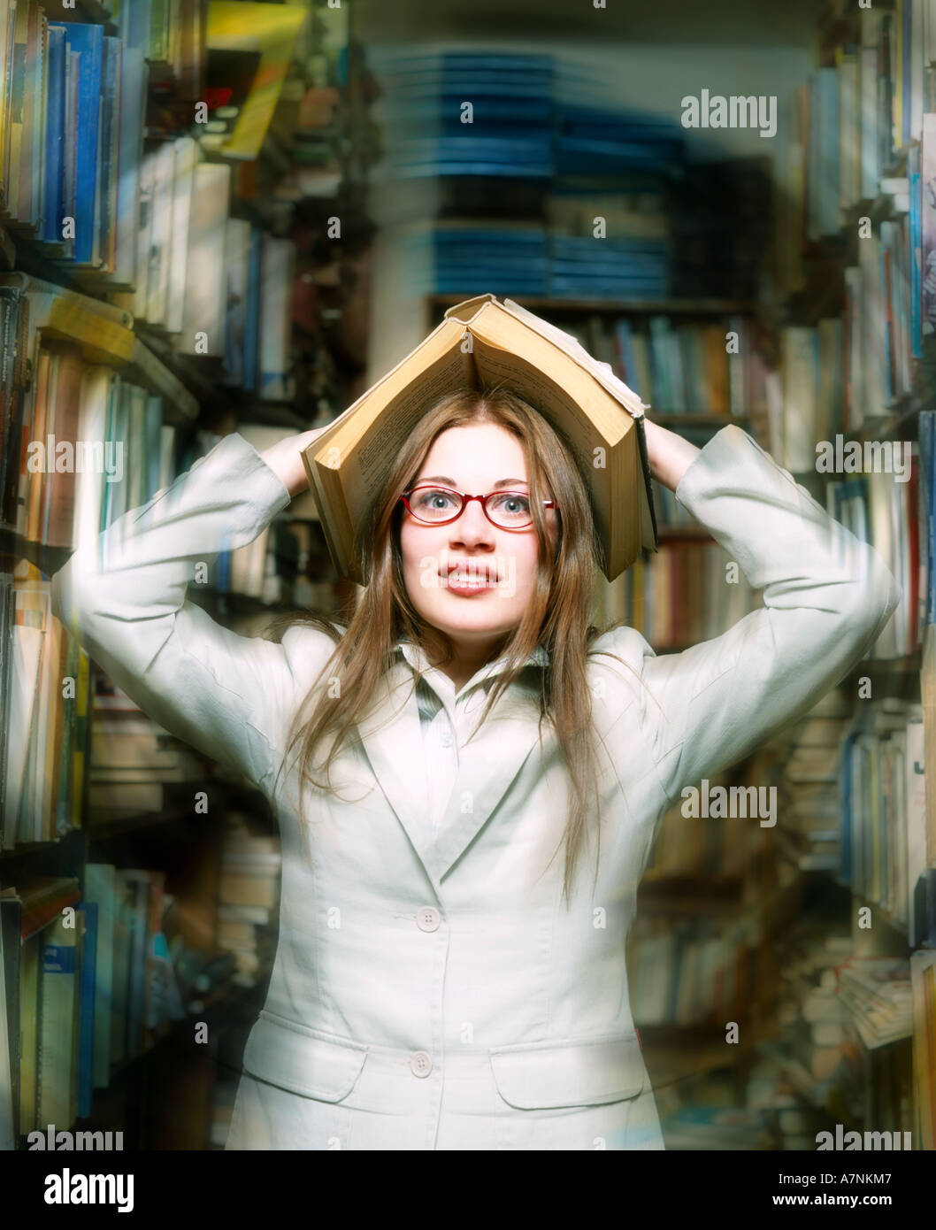 indoor library reading room shelf shelfs ledge ledges books woman young ...