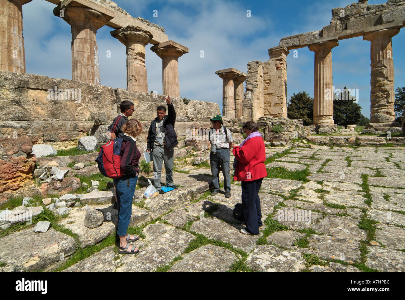 Group visiting the Temple of Zeus, Cyrene, Greek / Roman ruins, Libya ...