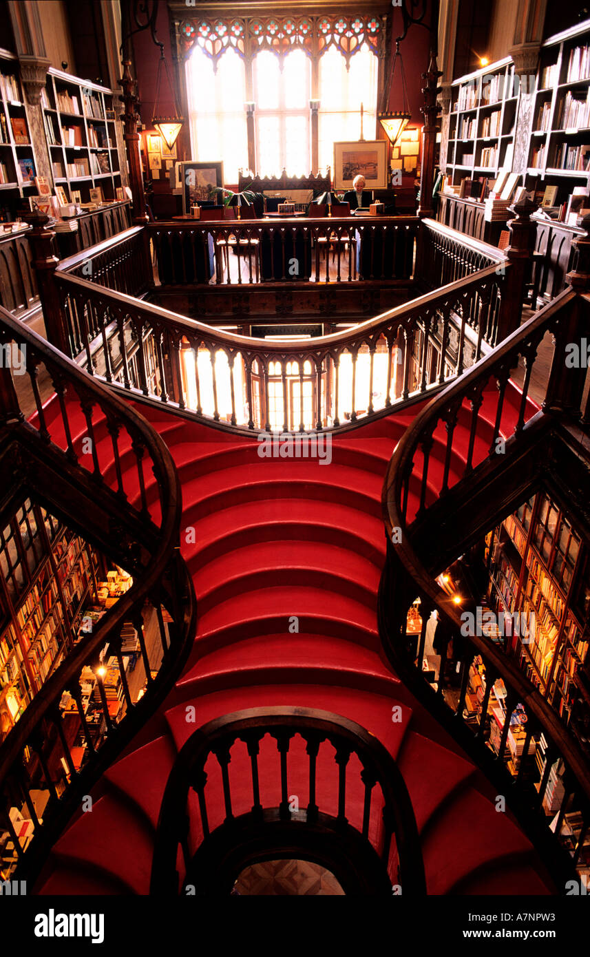 Portugal, Douro Province, Oporto, Gothic style Lello bookshop Stock ...