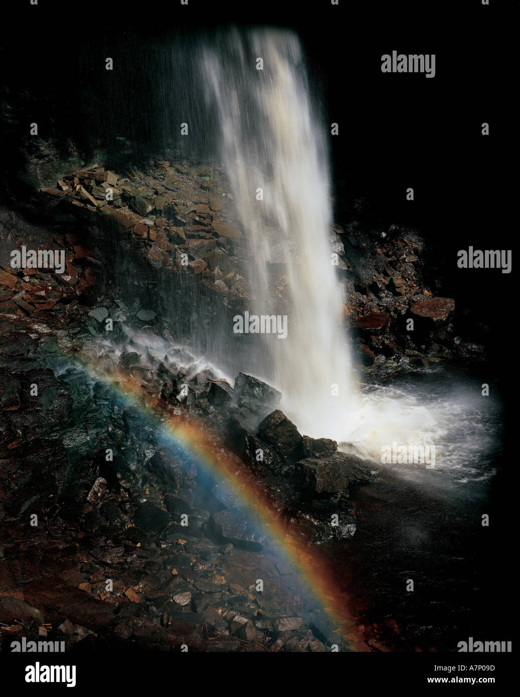 Hardraw Force waterfall and rainbow caught by sun in spray North ...