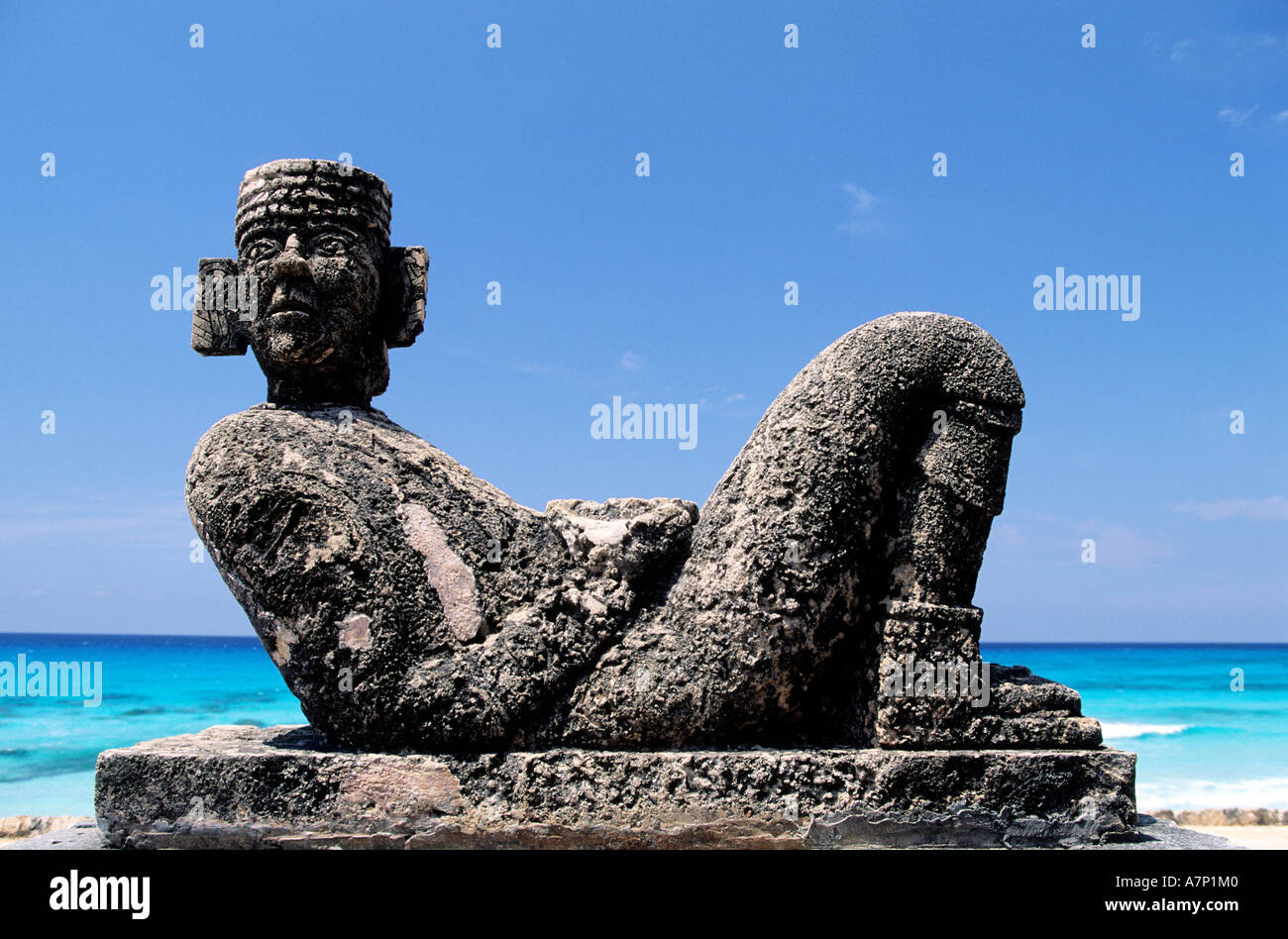 Mexico, Quintana Roo State, Riviera Maya, Cancun, Chac Mool statue ...