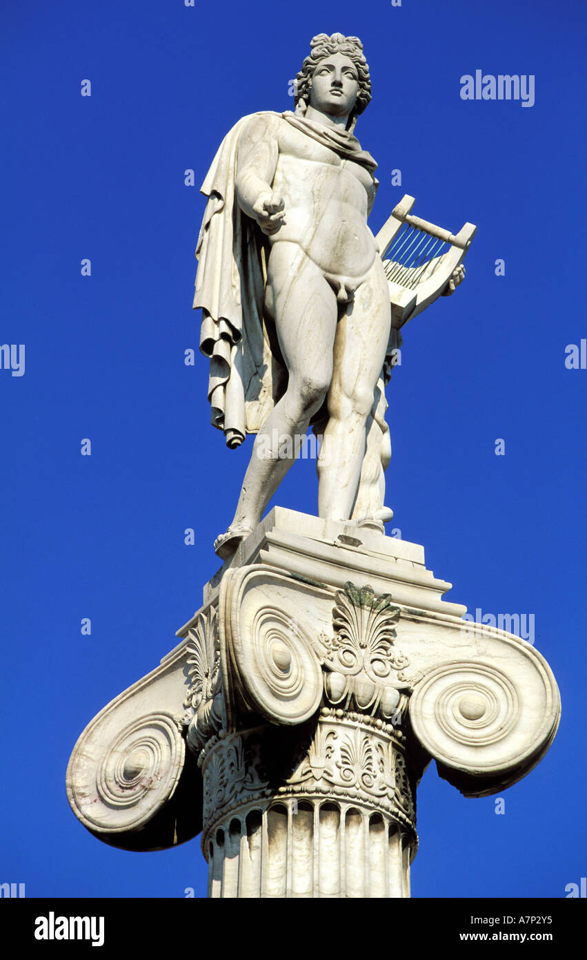 Greece, Athens, statue at the Academy of Athens, Panepistimiou avenue ...