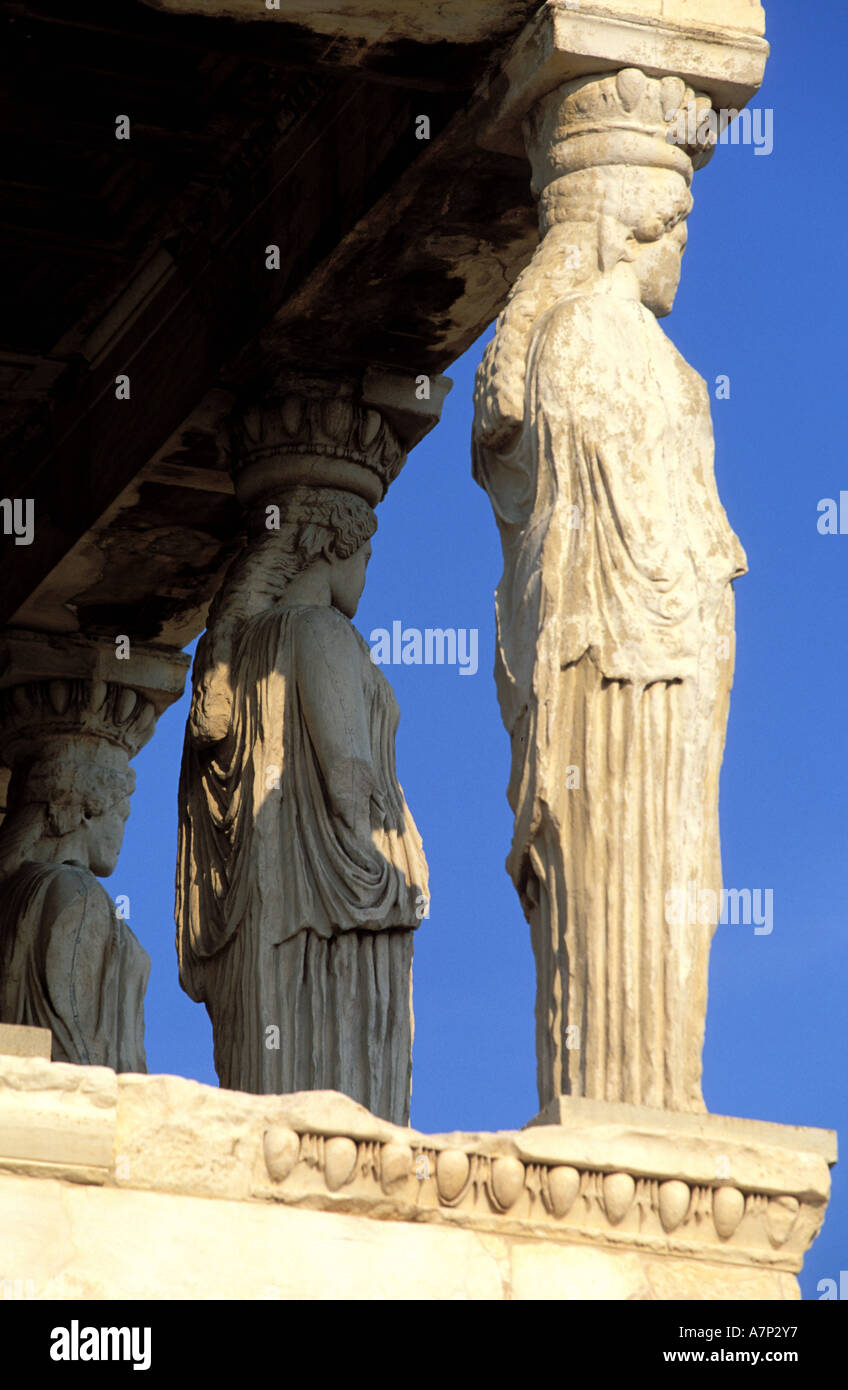 Greece, Athens, Acropole, the caryatids on the Erechtheion temple Stock ...
