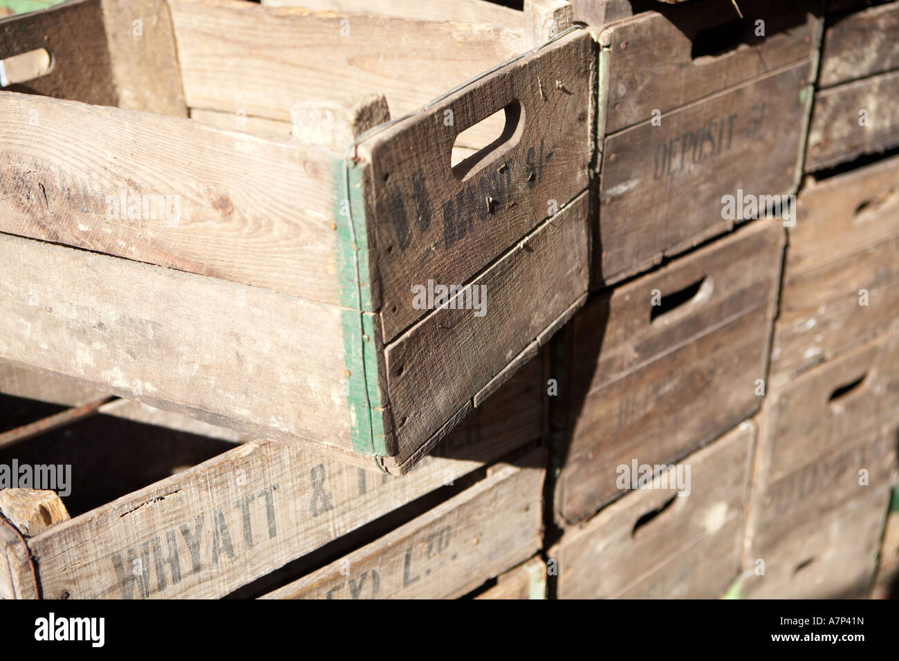 Stack of rustic wooden storage boxes Stock Photo - Alamy