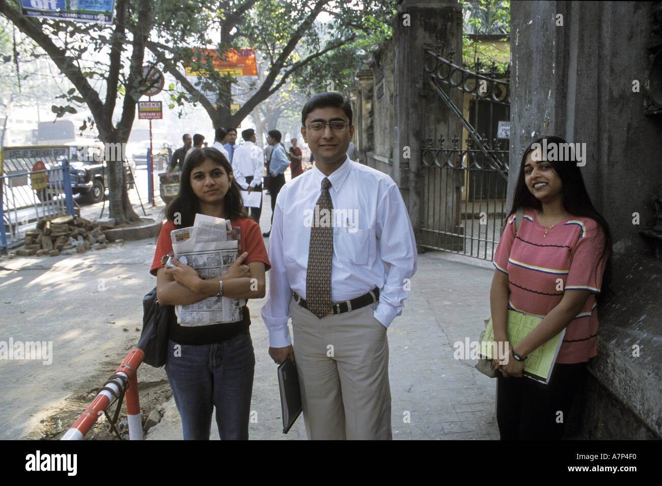 Middle class Indians outside their place of work in Calcutta India ...