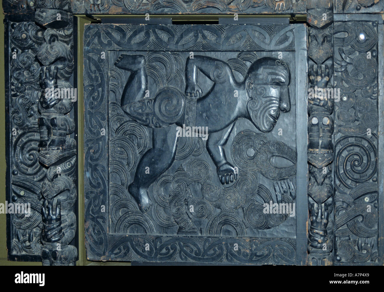 Old Maori wood carving in the museum of Rotorua New Zealand Stock Photo ...