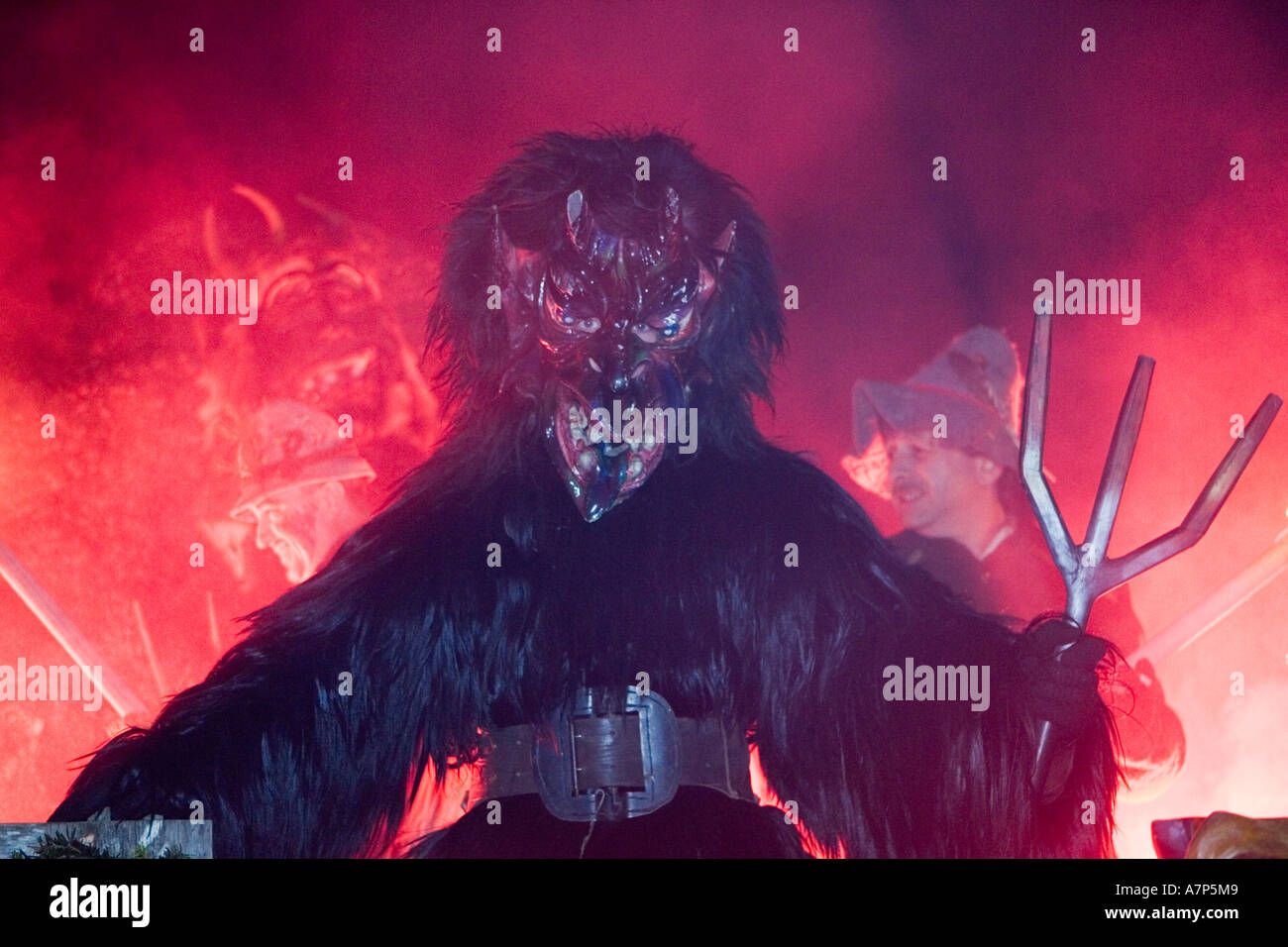 The old advent rite Krampus is celebrated in the village of St Veit ...