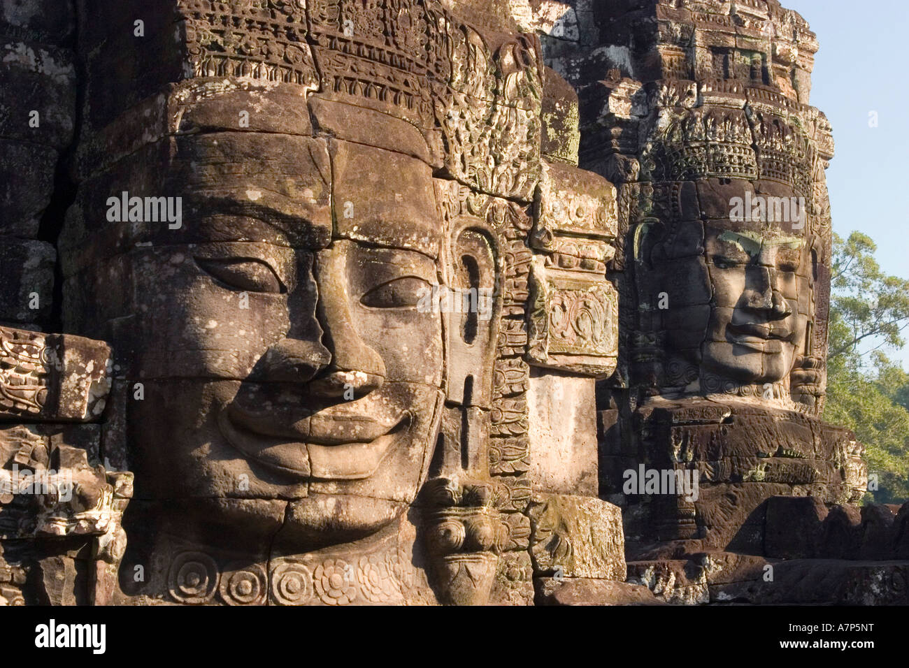 Carvings representing king Jayavarman VII, Bayon temple, Angkor Thom ...