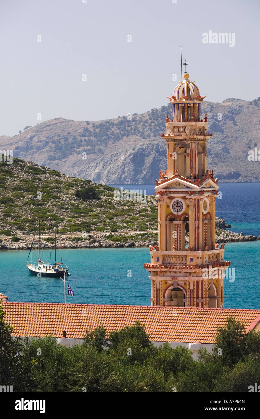 Belltower, Panormitis Monastery, Panormitis Bay, Symi, Greece Stock ...