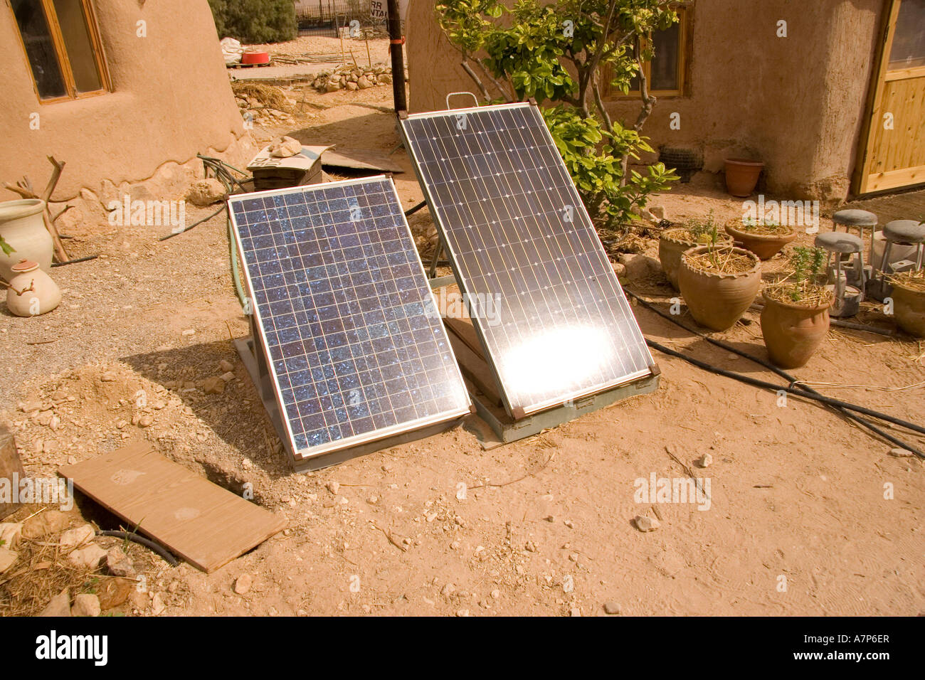 solar panels on a kibbutz israel negev desert Stock Photo - Alamy