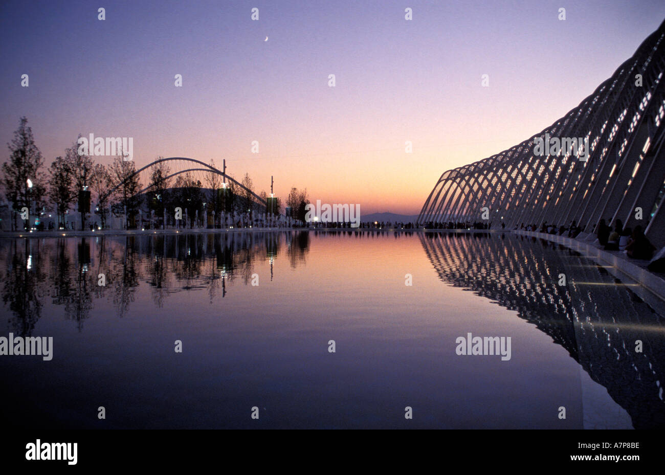 The Athens Olympic Stadium And The Agora At Night Stock Photo - Alamy
