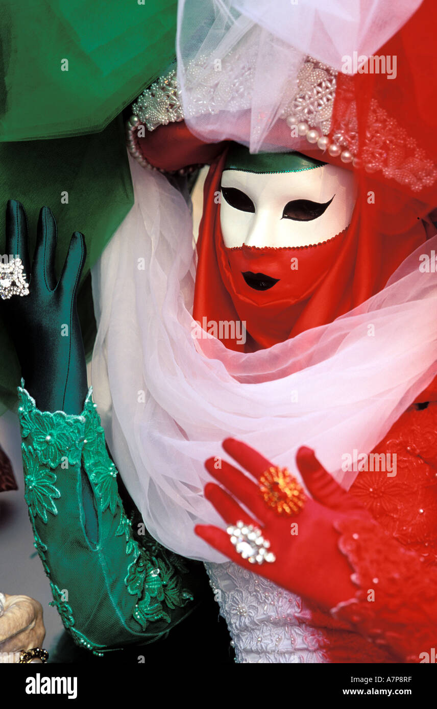 Italy, Veneto, Venice Carnival, a costume with the colors of the ...