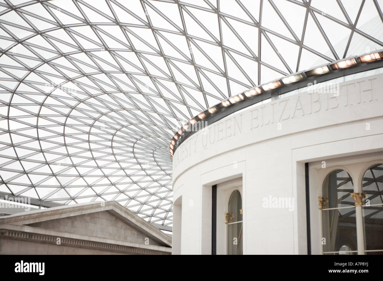 The British Museum Library outer wall and modern abstract roof near ...