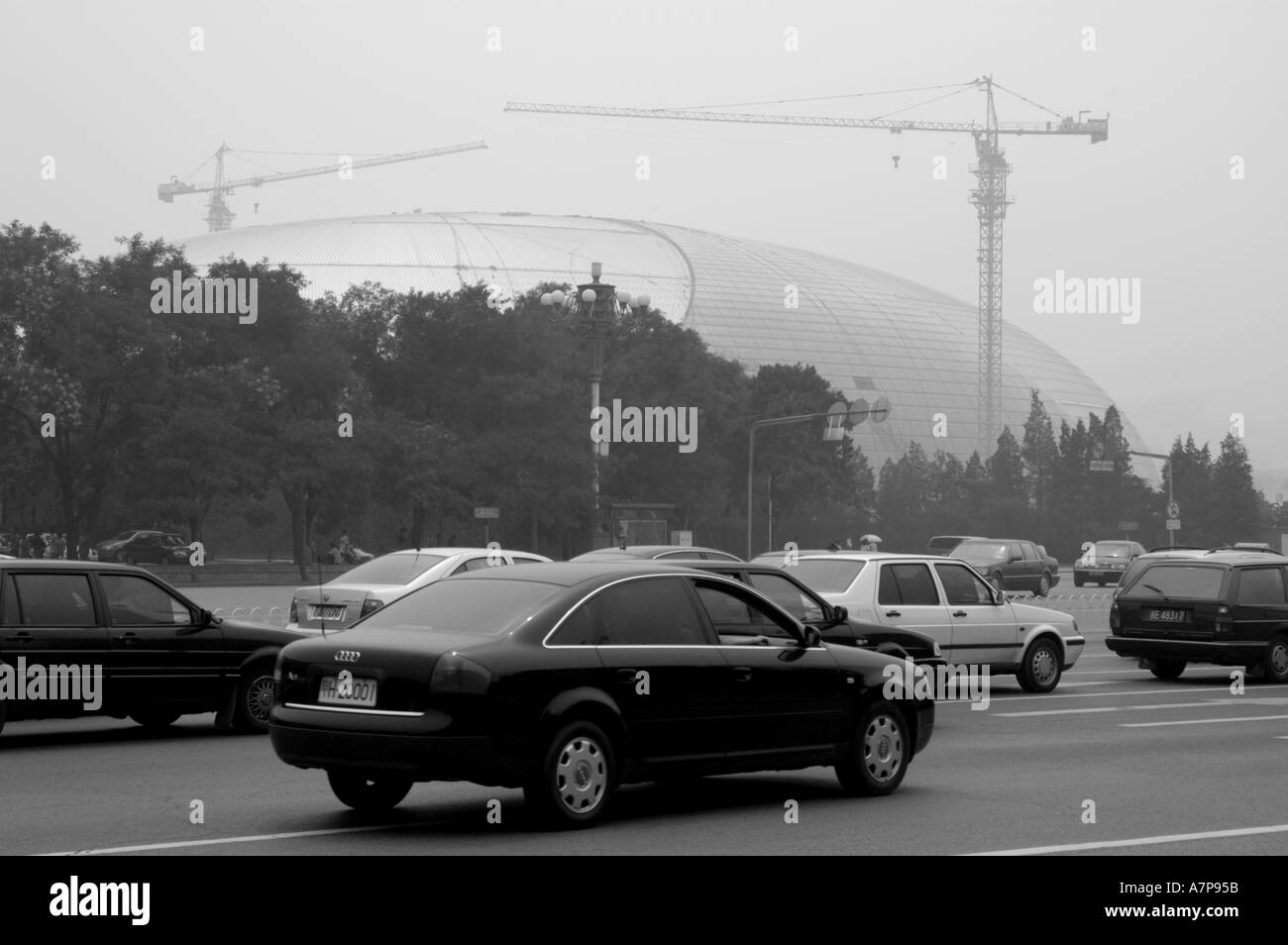 Construction site traffic jam Black and White Stock Photos & Images - Alamy