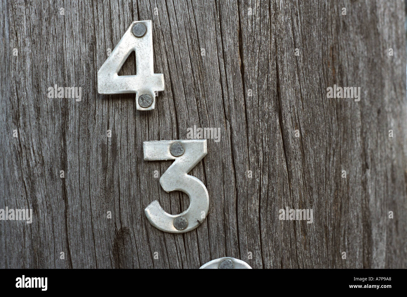 Numbers nailed to telegraph pole Close up Stock Photo - Alamy