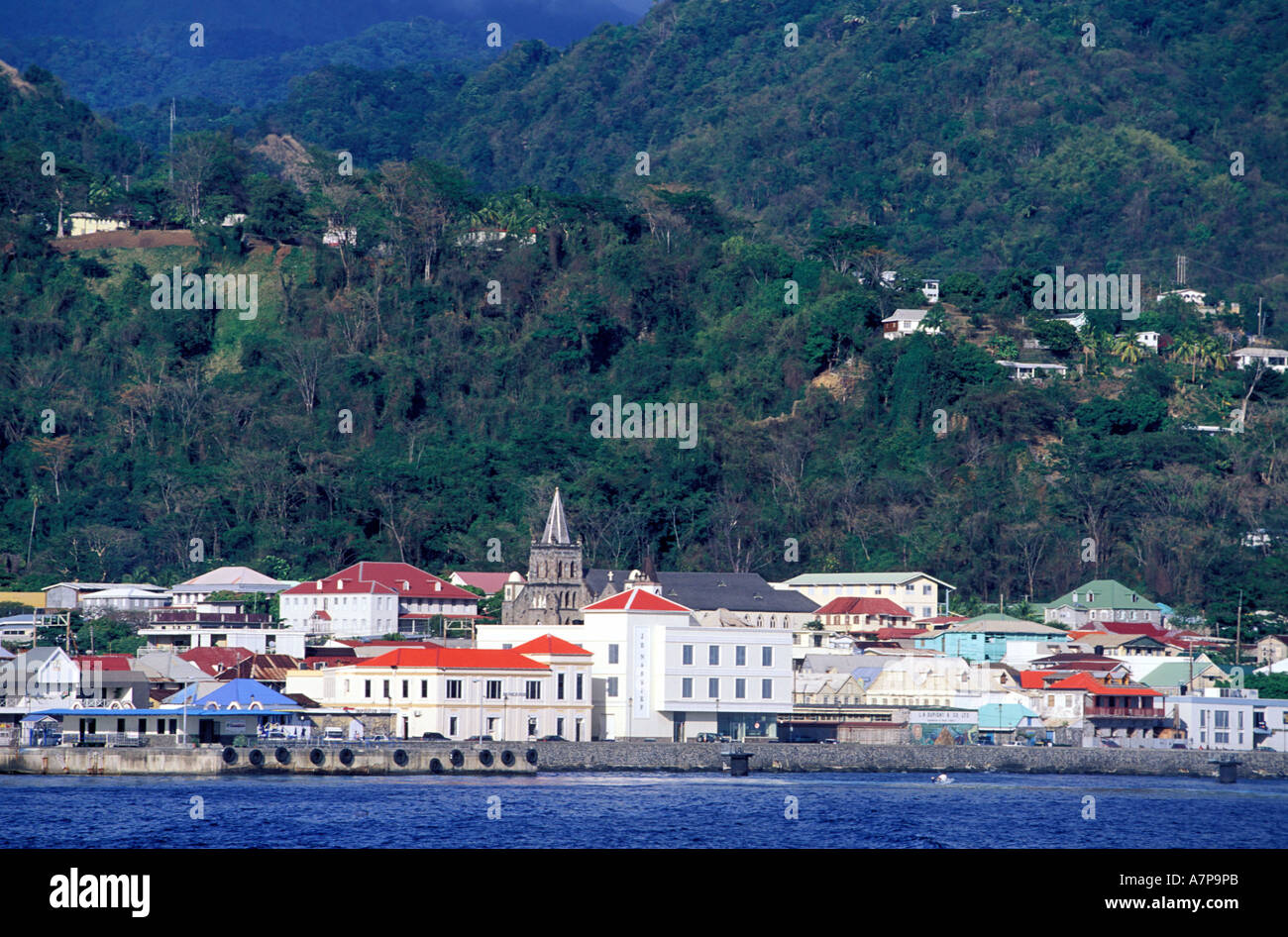 Dominica, Western coast, Roseau, the capital city with Caribbean ...