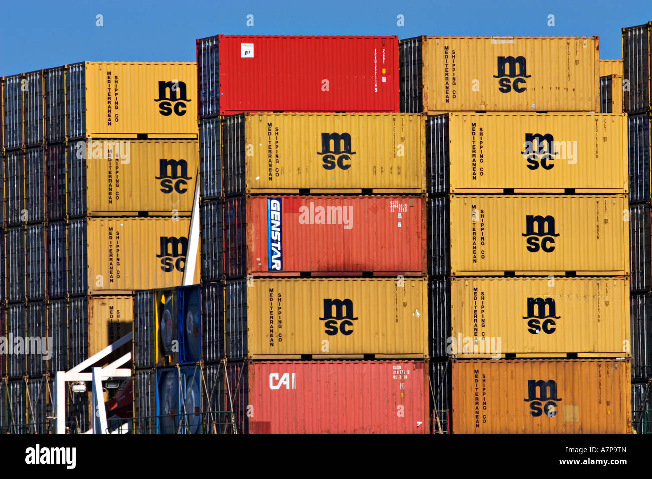 Shipping Industry / Shipping containers stacked on a ships stern.The ...