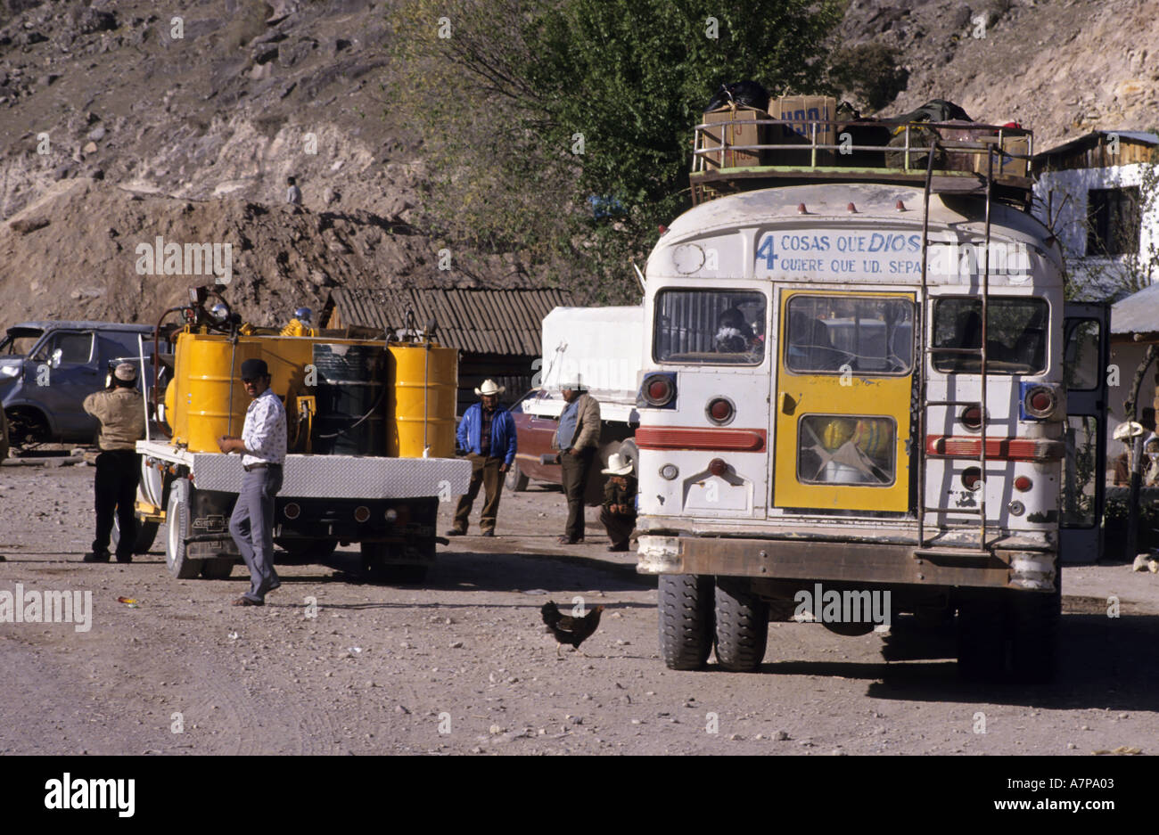 Mexico Chihuahua State Mexicans At A Bus Stop On The Road Between Creel ...