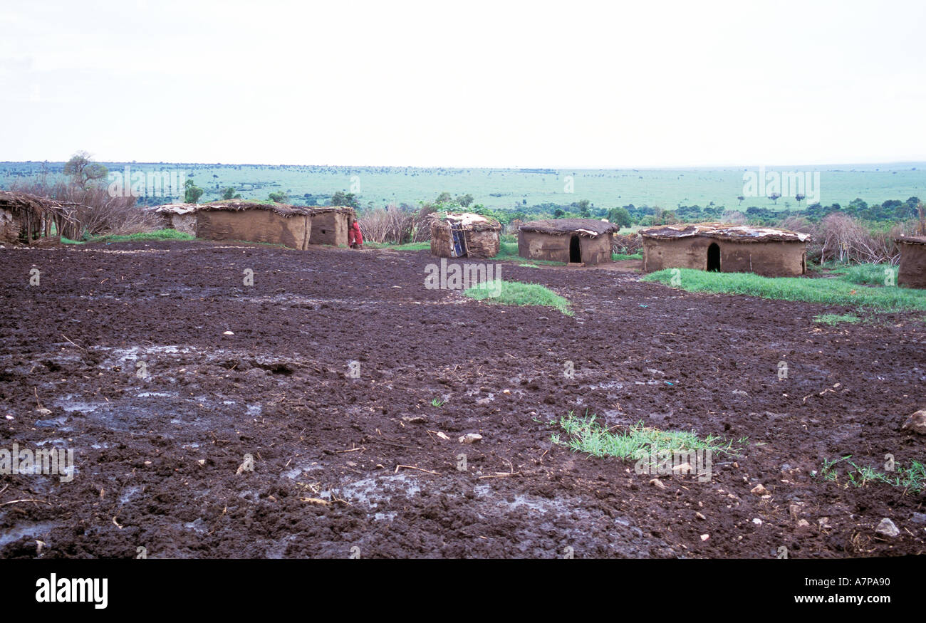 AFRICA KENYA Maasai Mara National Reserve Manyatta village typical ...